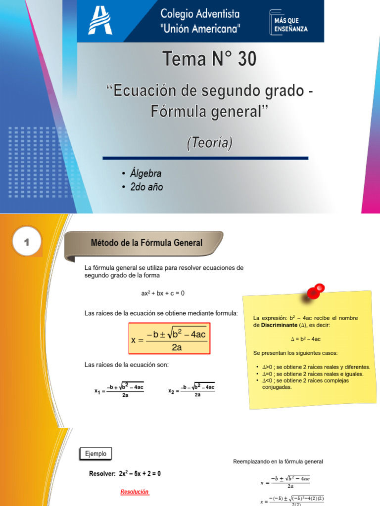 Fórmula General de Ecuaciones Cuadráticas | PDF | Ecuaciones ...