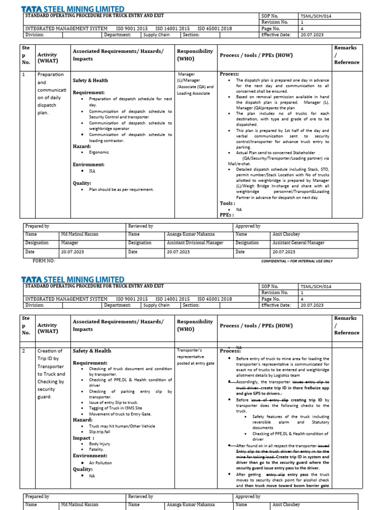 SOP For Truck Entry Exit - 015 | PDF | Personal Protective Equipment ...