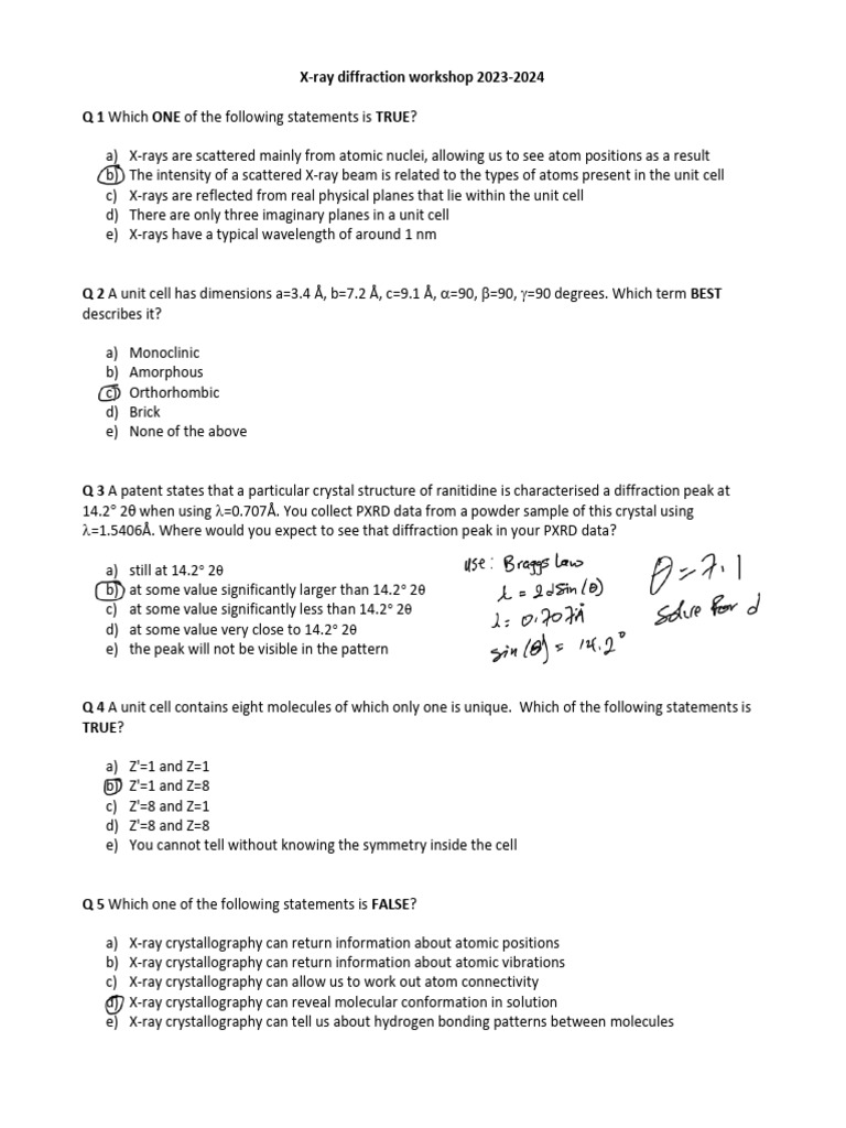Diffraction MCQ 23-24 | PDF | X Ray Crystallography | Crystal