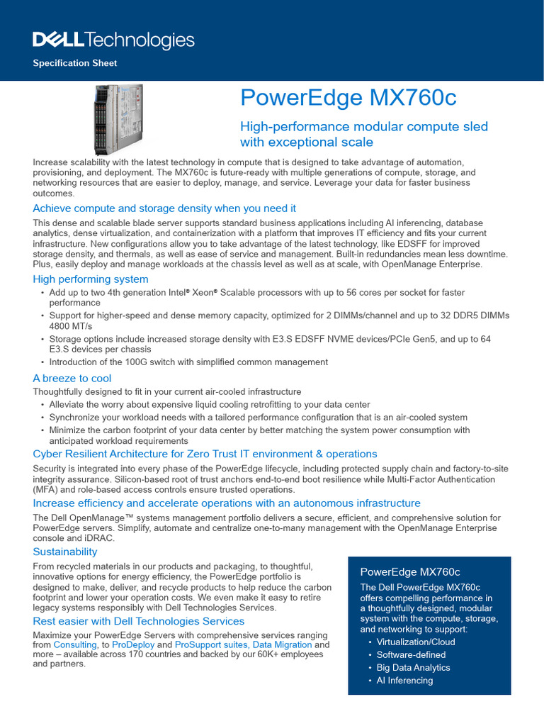 19.poweredge mx760c Server Spec Sheet | PDF | Scalability | Solid State ...