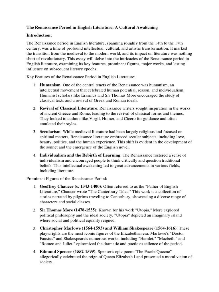 Renaissance Influence on English Literature | PDF | English Literature ...