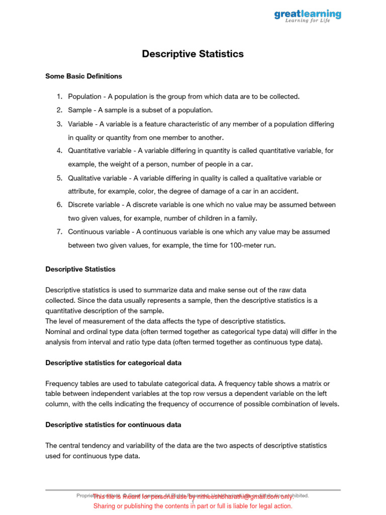 Descriptive Statistics | PDF | Statistics | Categorical Variable