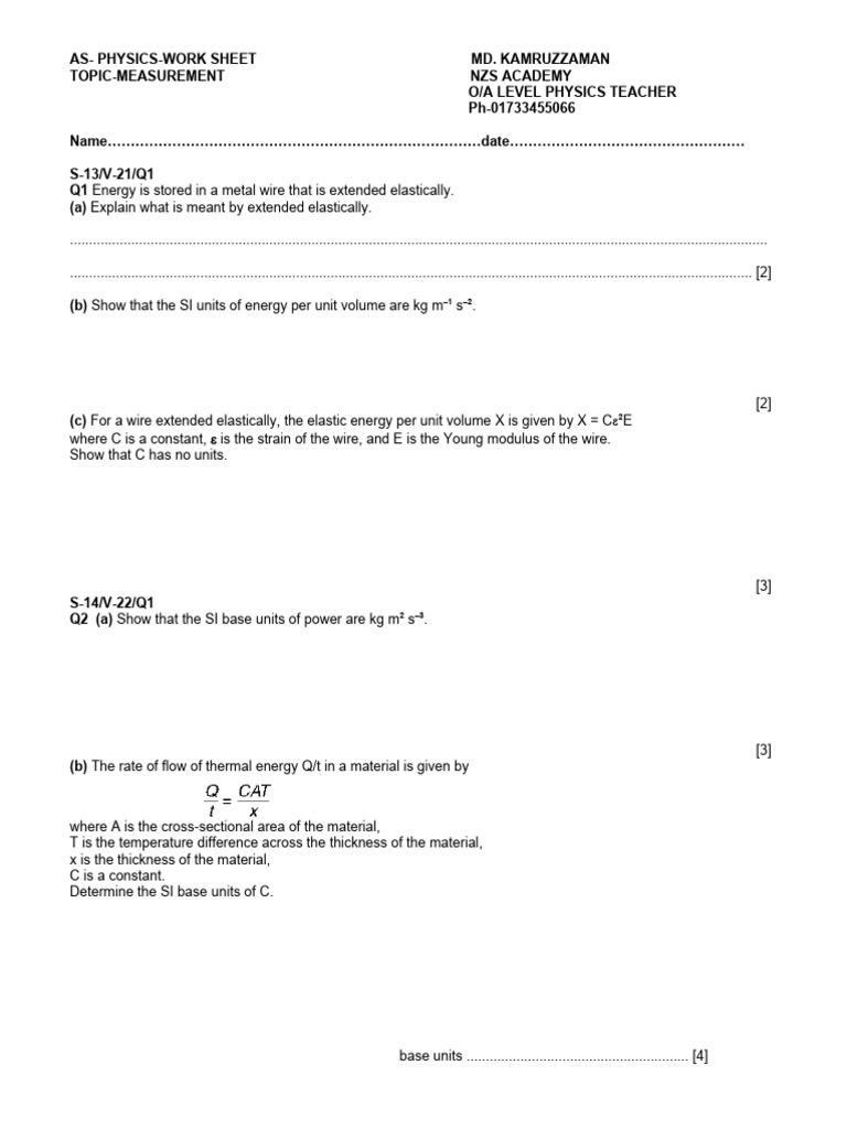Measurement and Units in Physics Worksheets | PDF | Significant Figures | Density