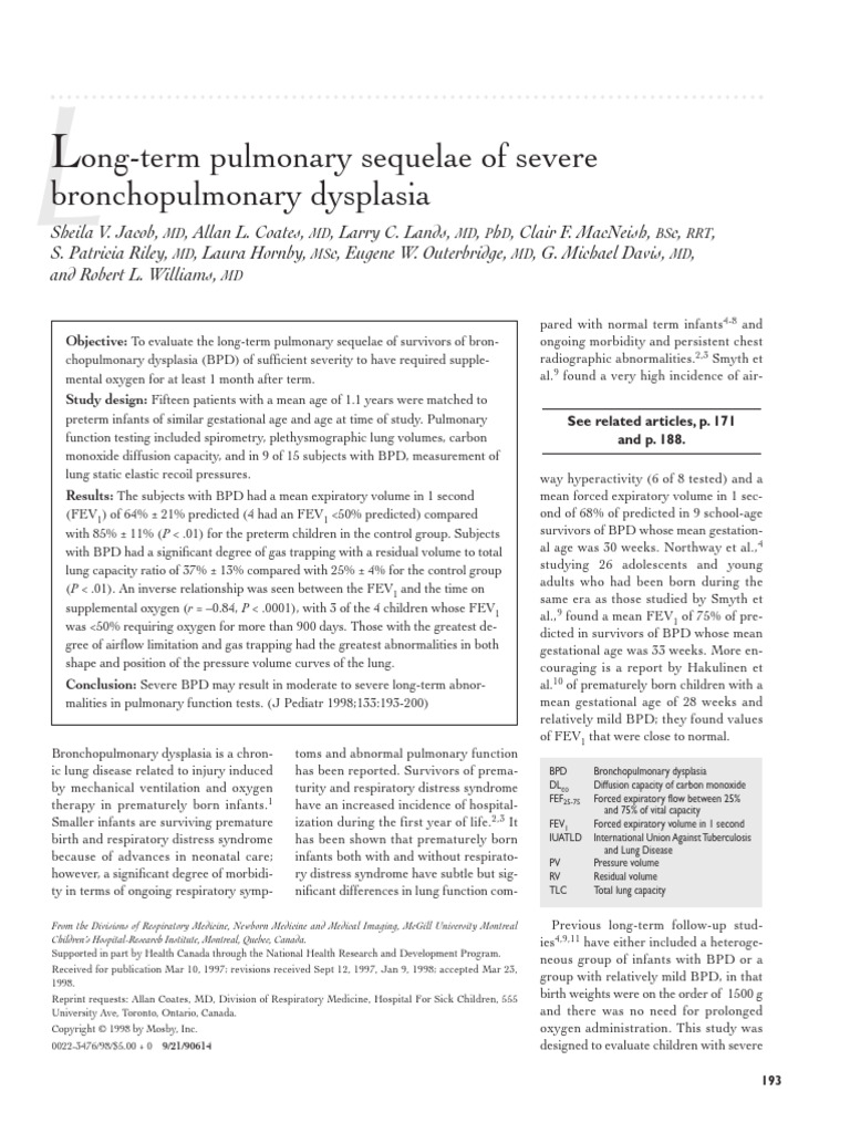 JACOB 1998 - Long-Term Pulmonary Sequelae of Severe Bronchopulmonary ...