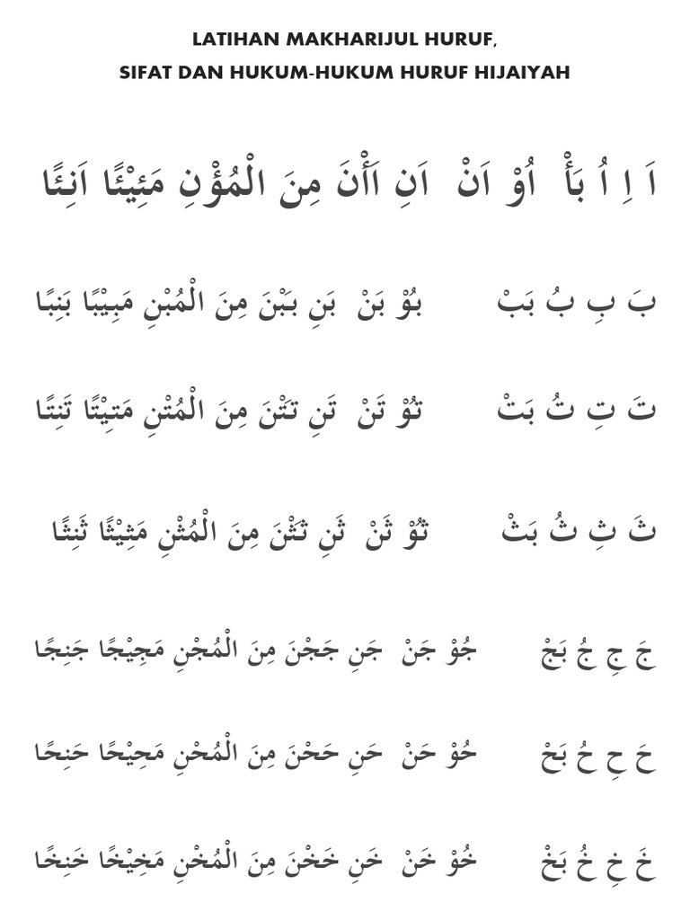 Latihan Makharijul Huruf | PDF