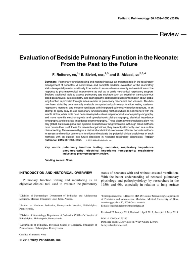 REITERER 2015 - Evaluation of Bedside Pulmonary Function in The Neonate ...