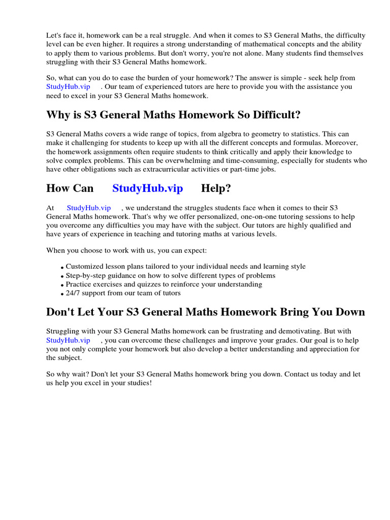 s3 General Maths Homework | PDF | Worksheet | Homework