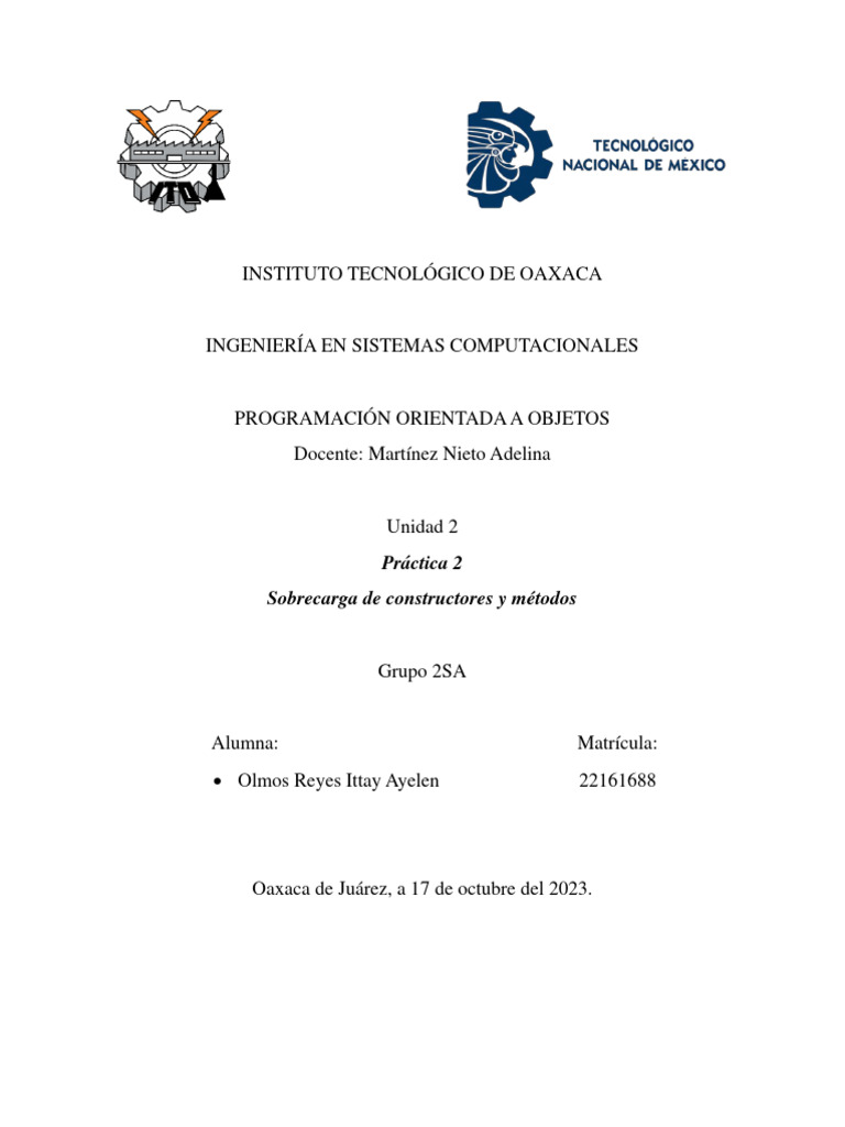 Practica de Sobrecarga de Constructores | Descargar gratis PDF | Constructor (Programación ...