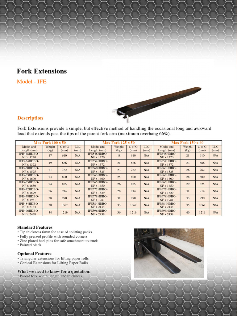 IFE Fork Extensions Data Sheet | PDF