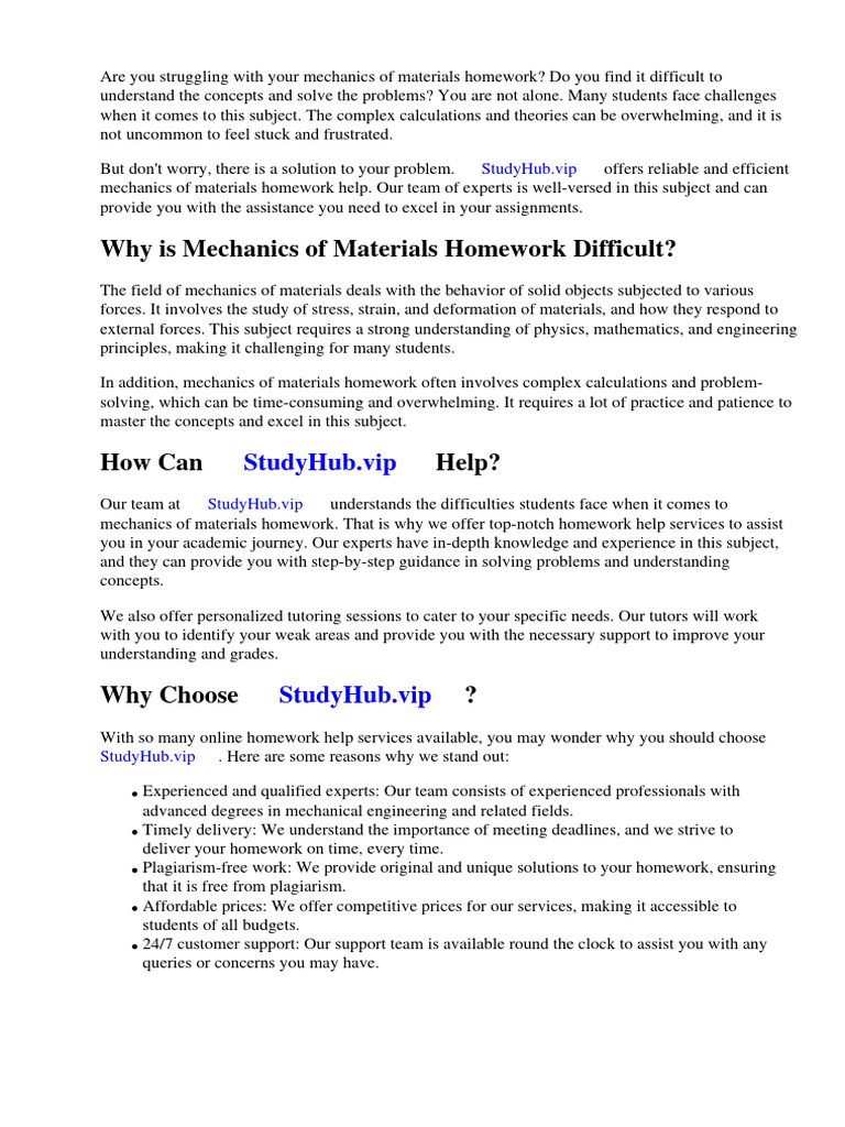 Mechanics of Materials Homework Help | PDF | Strength Of Materials ...