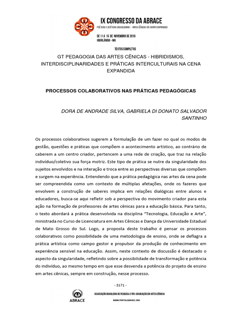 Processo Colaborativo Dora | PDF | Pedagogia | Aprendizado