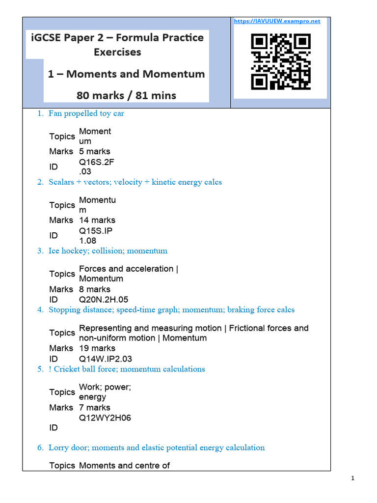 P2 1 Moments and Momentum Formula Based | PDF | Momentum | Force