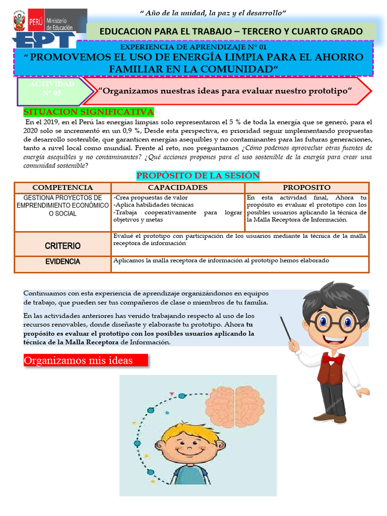 Experiencia de Aprendizaje #01 - Actividad #05 - 3ero y 4to - Ept | PDF | Sustentabilidad ...