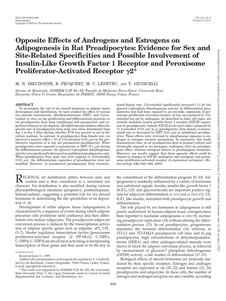 Opposite Effects of Androgens and Estrogens On | PDF | Cell Biology ...