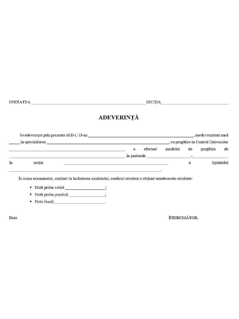 Adeverinta Pentru Nota de Final Modul | PDF