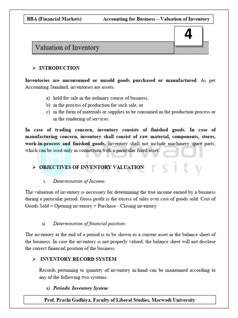 Module 4 Valuation Of Inventory Pdf Inventory Cost Of Goods Sold