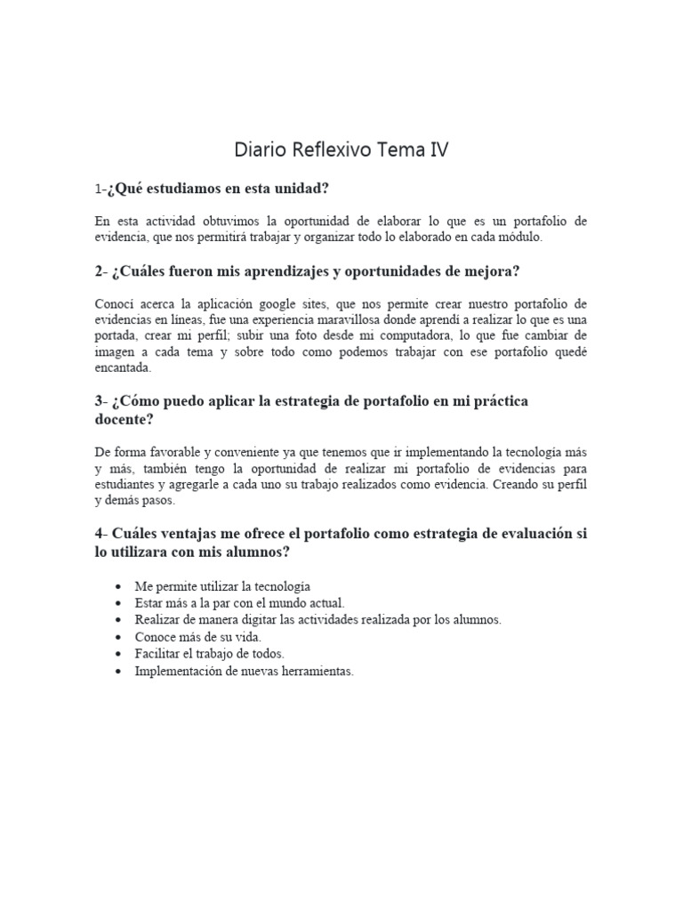Diario Reflexivo Tema IV | PDF