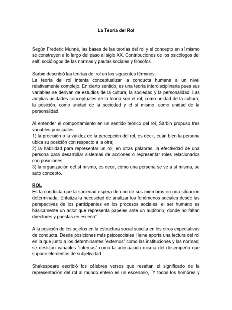 La Teoría Del Rol Frederick Munné | PDF | Mujer | Tartamudeo