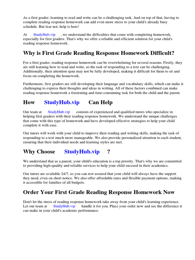 Reading Response Homework First Grade | PDF | Reading Comprehension ...
