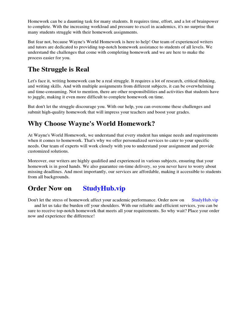 Waynes World Homework | PDF | Homework