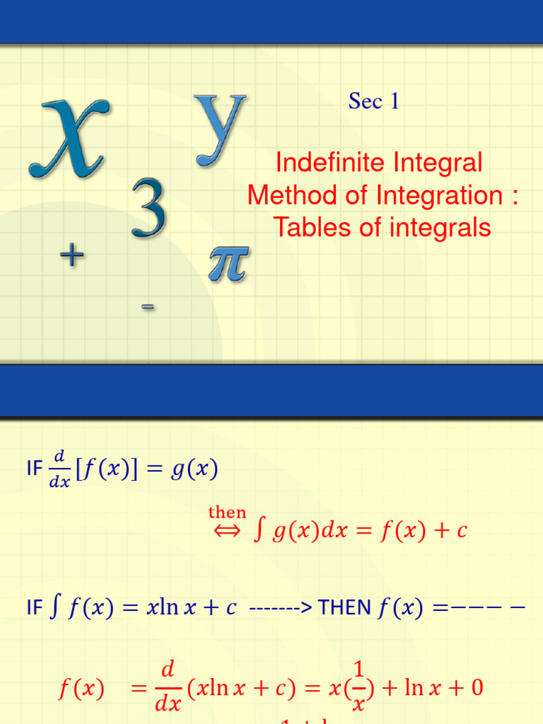 Indefinite Integral (Method of Integration Tables) Sec1 | PDF
