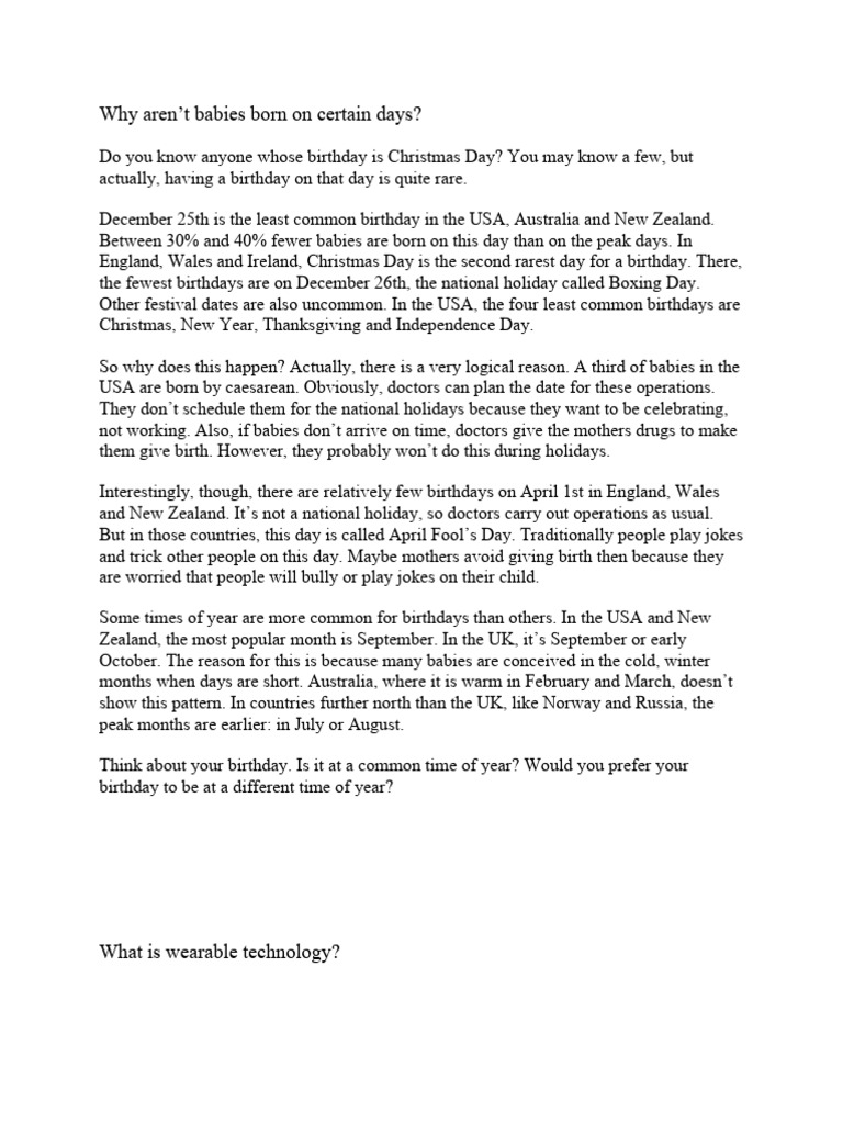 A1 Reading | PDF | Wearable Technology | Birthdays