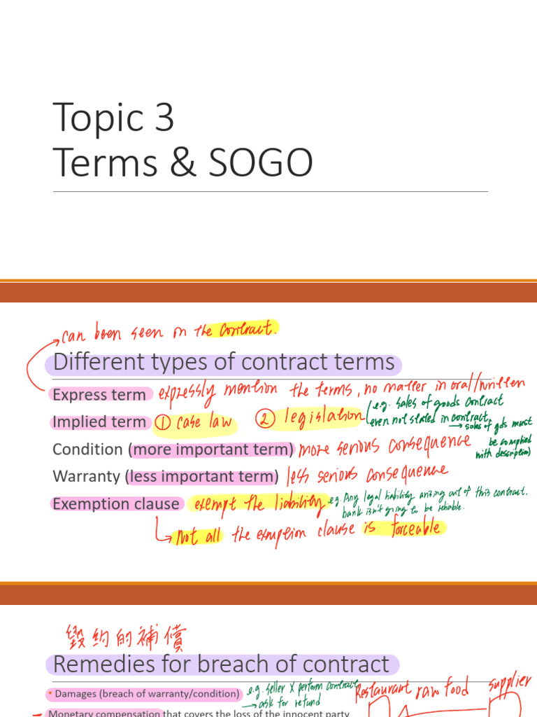 Topic 3 Terms and SOGO | PDF | Contract Law | Law Of Obligations