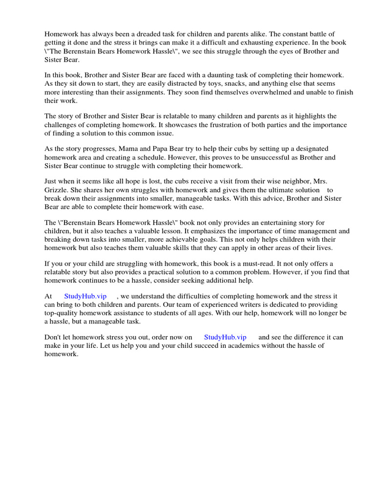 Berenstain Bears Homework Hassle Book | PDF | Homework | Berenstain Bears