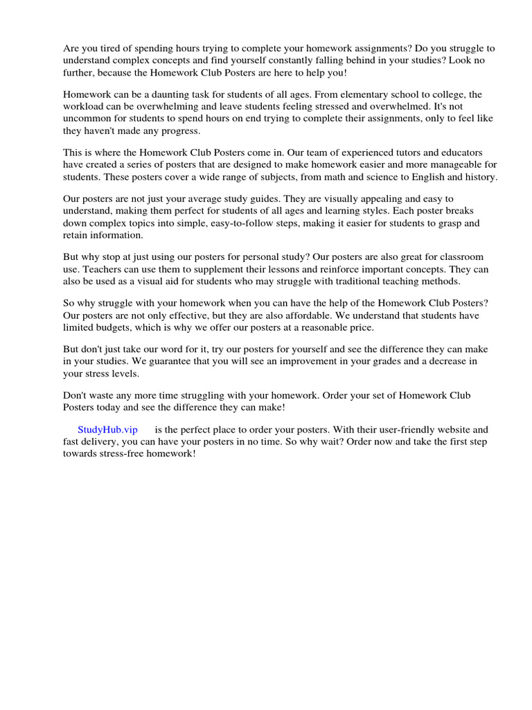 Homework Club Posters | PDF | Homework | Teachers