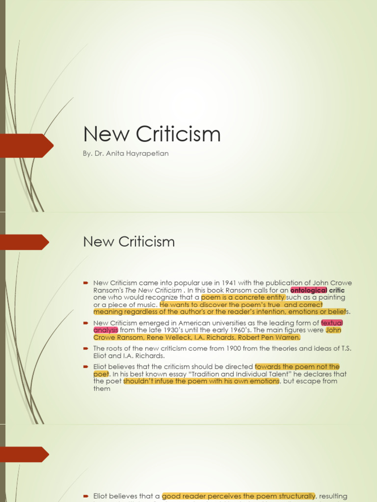 Overview of New Criticism Theory | PDF | Poetry | Liberal Arts Education
