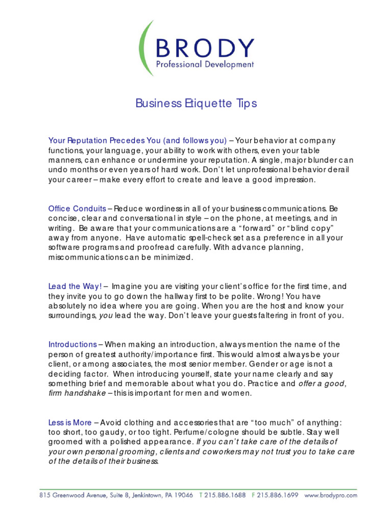 Business Etiquette | PDF