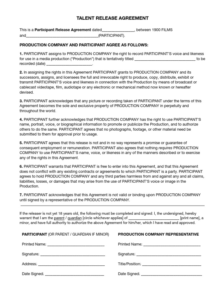 Talent Release Form | PDF | Civil Law (Legal System) | Business Law