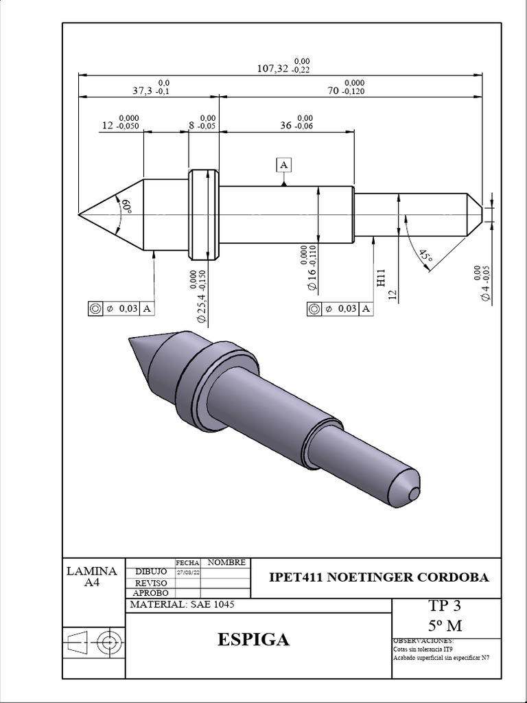 Diseño de Espiga SAE 1045 | PDF
