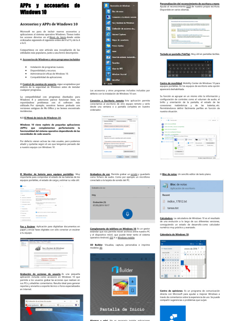APPs y Accesorios de Windows 10 | PDF | Windows 10 | Microsoft Windows