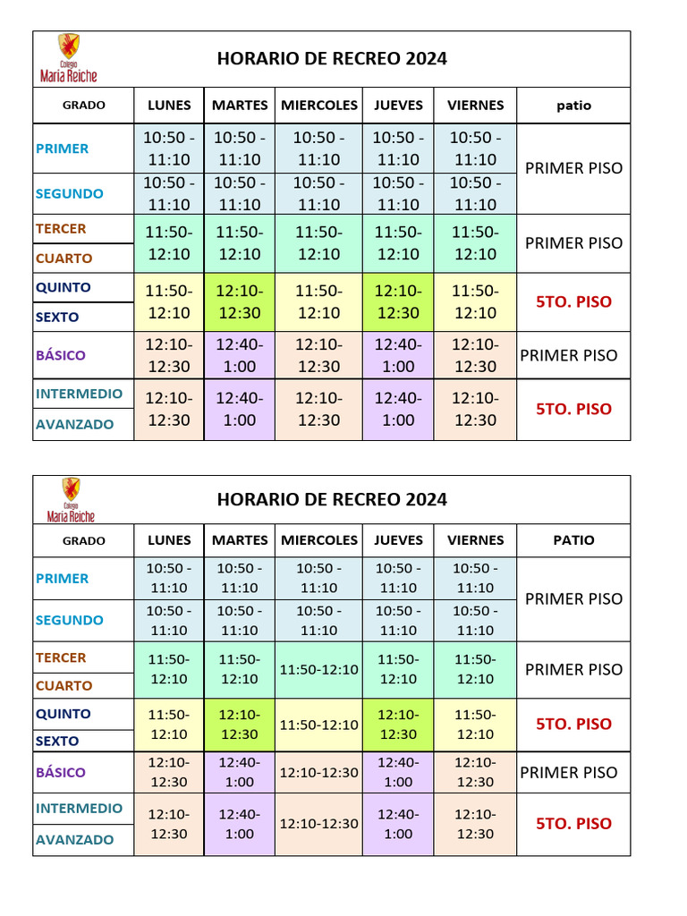 Horario Recreo 2024 | PDF