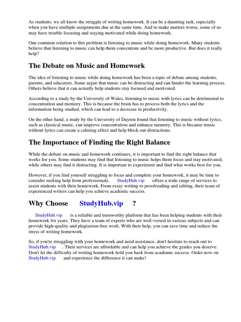 Does Doing Homework With Music Help | PDF | Essays | Thought