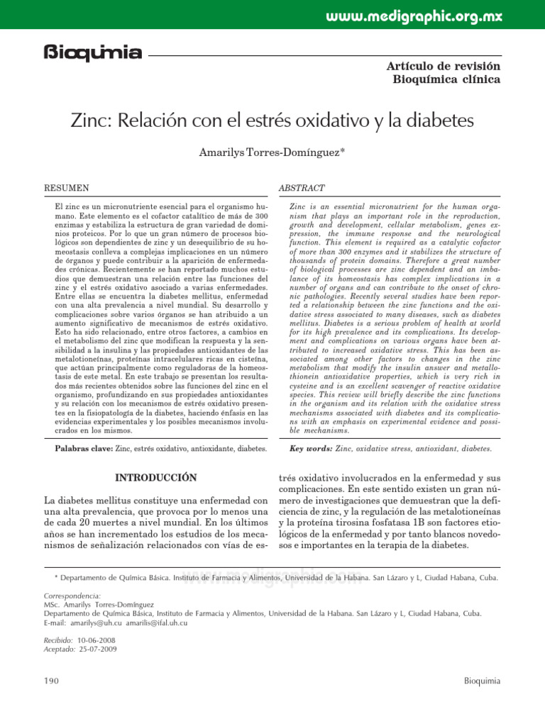 Zinc: Relación Con El Estrés Oxidativo y La Diabetes: Amarilys Torres ...