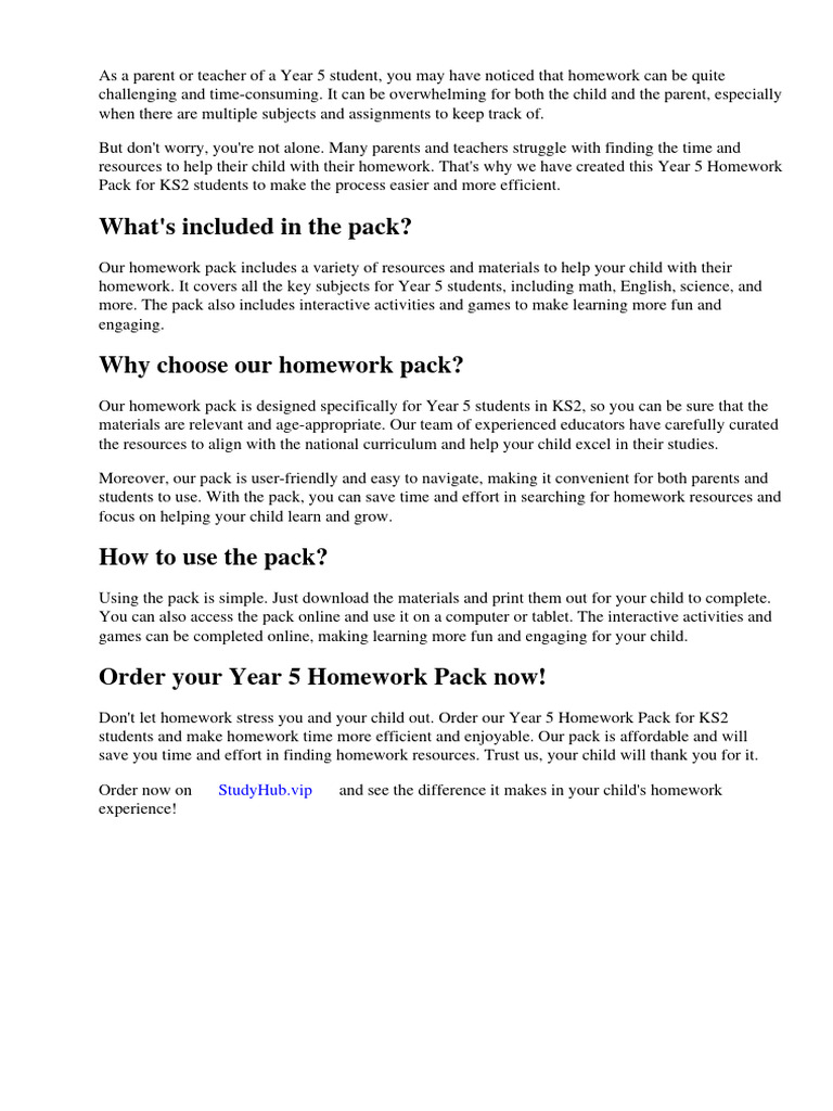 Year 5 Homework Pack Ks2 | PDF | Homework | Facebook