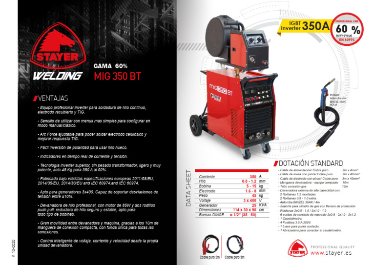 Ficha Tecnica Mig 350 Bt | PDF | Componentes eléctricos | Bienes ...