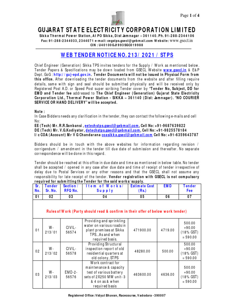 110 Gsecl 17-02-18 Web Tender Notice No.213 | PDF | Business