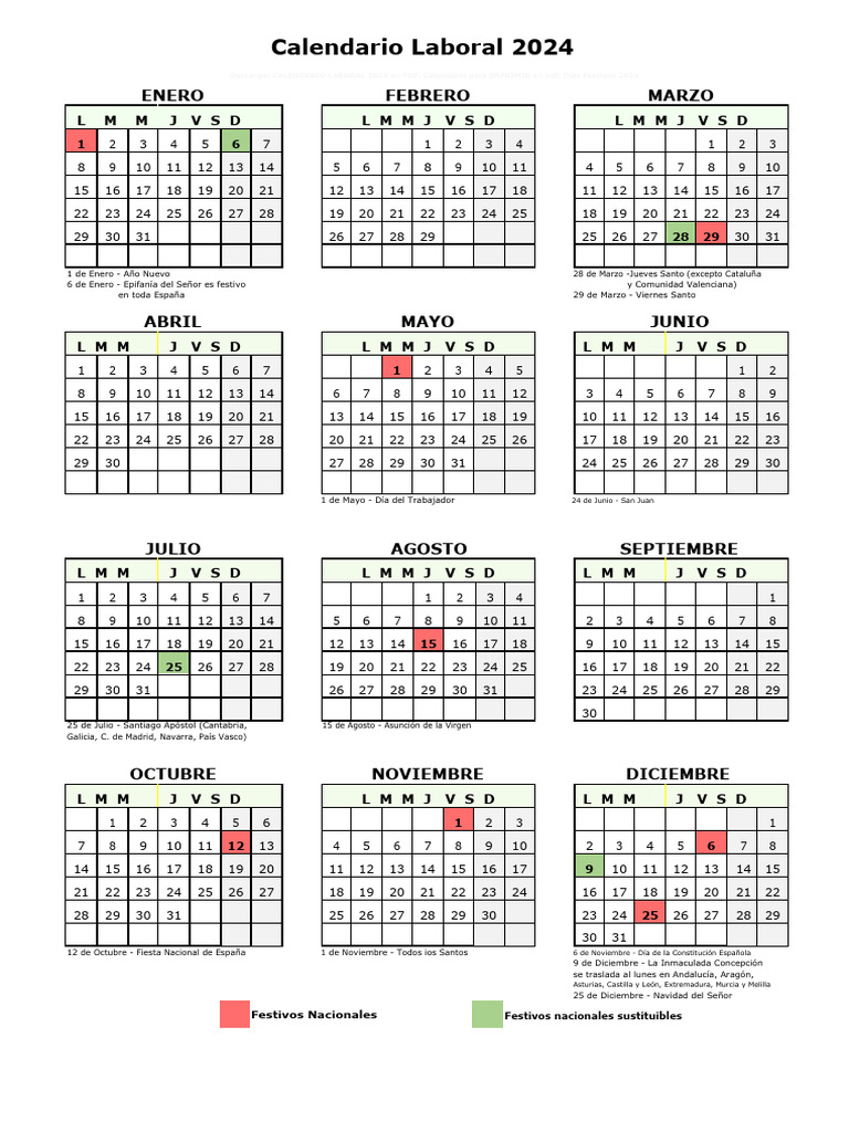 calendario-laboral-espana-2024 | PDF | Calendario | España