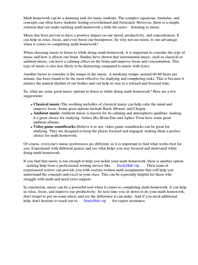 Music To Do Math Homework To | PDF | Homework | Mathematics