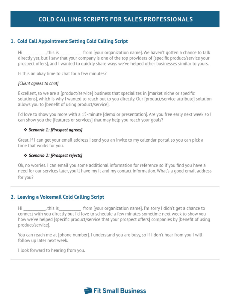 Cold Calling Scripts For Sales Professionals | PDF