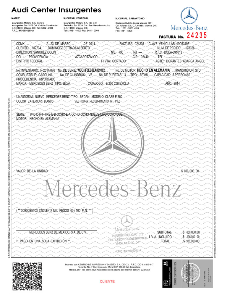 Factura Mercedes Benz Unlocked | Descargar gratis PDF | Tecnologías ...