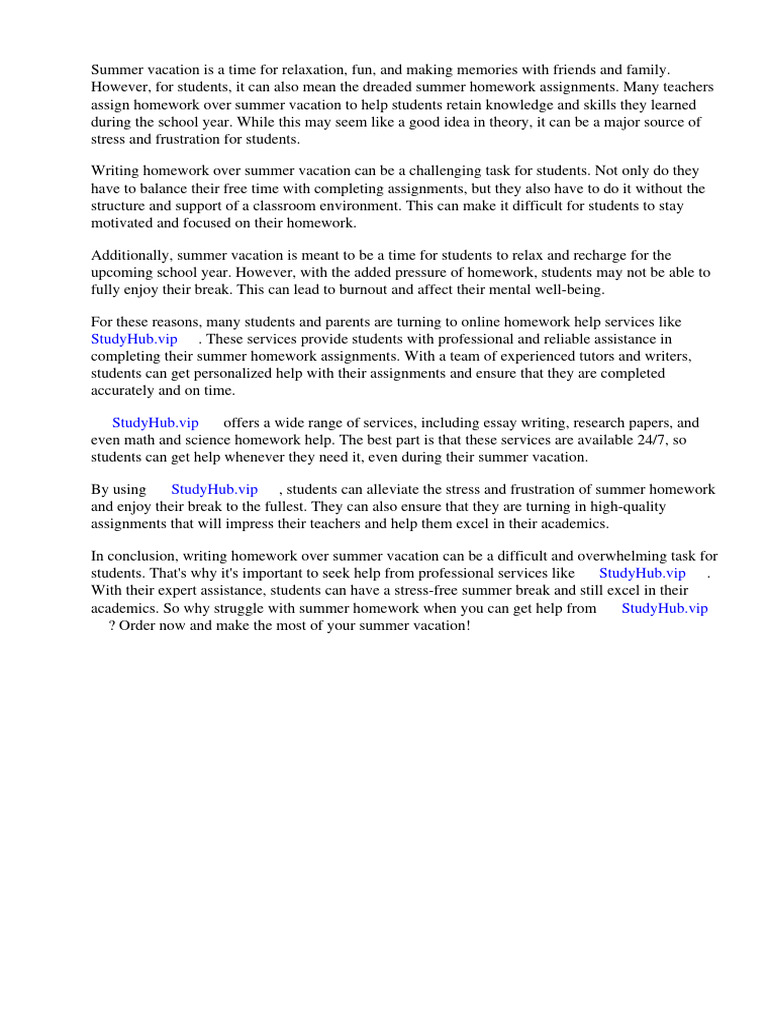 Homework Over Summer Vacation | PDF | Homework | Vacation Homework Over Summer Vacation | PDF | Homework | Vacation