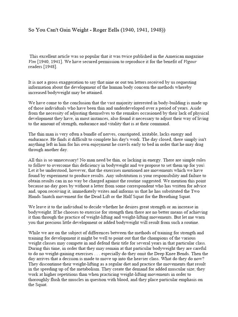 Roger Eells - So You Can't Gain Weight | PDF | Strength Training