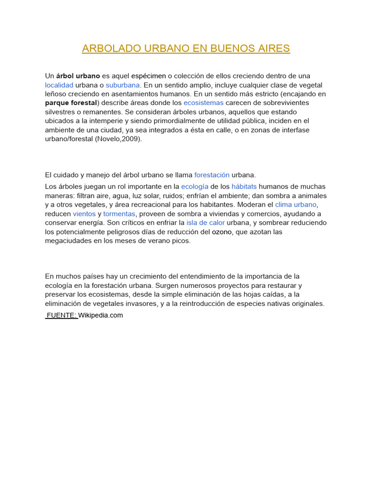 Importancia del Arbolado Urbano en Buenos Aires | PDF