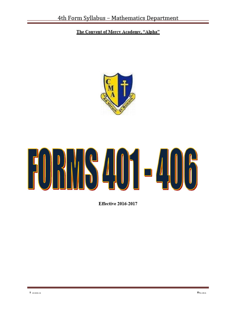 4th Form Syllabus 16-17 | PDF | Function (Mathematics) | Quadratic Equation