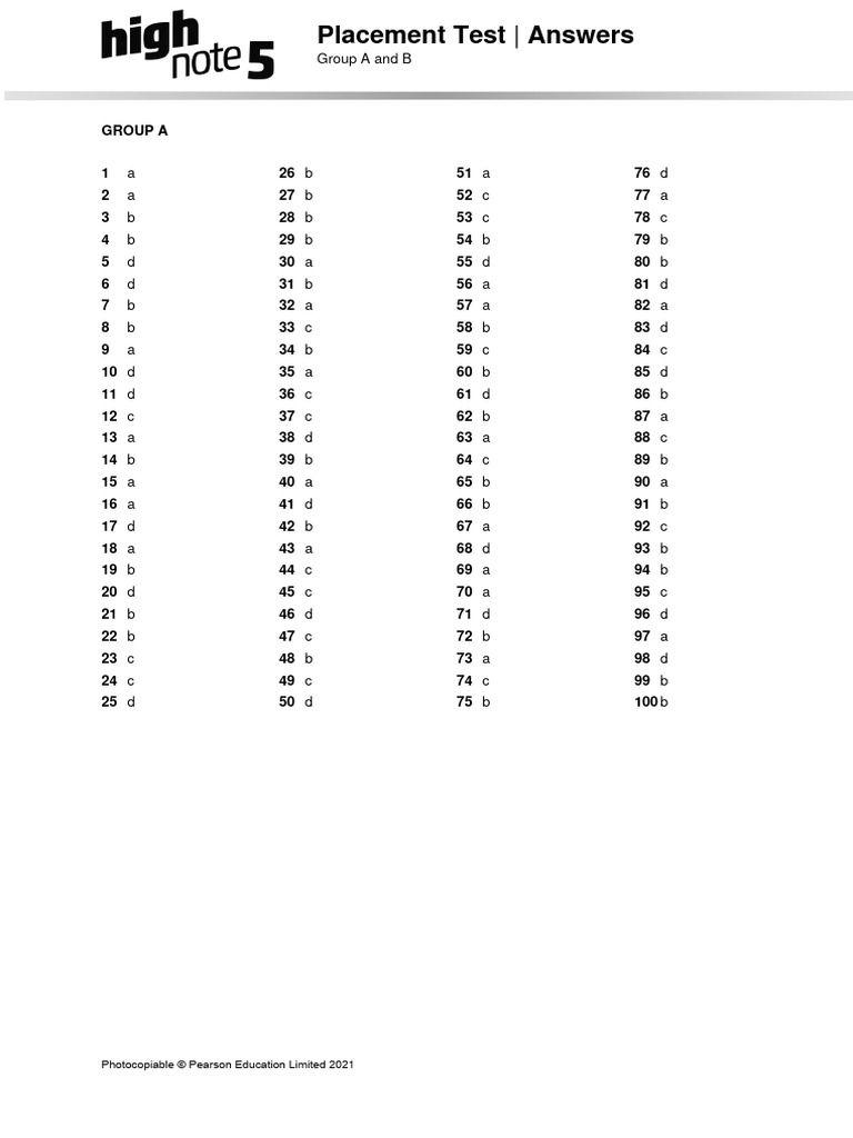 High Note 5 Placement Test Answers | PDF