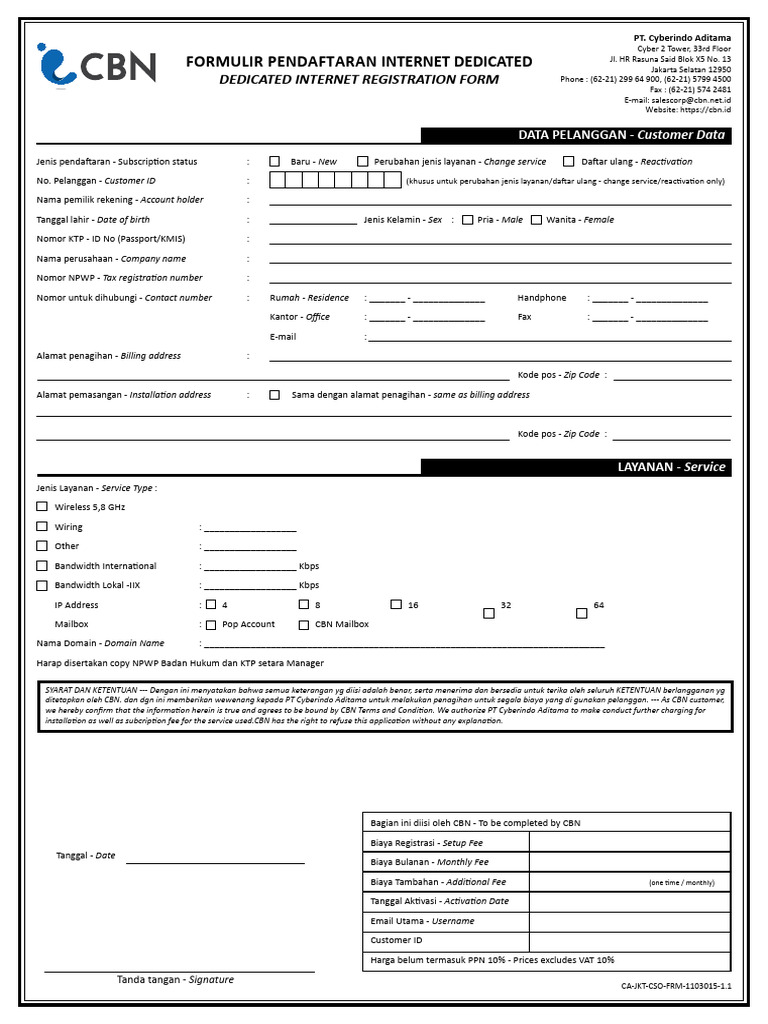 Cso-Formulir Pendaftaran Internet Dedicated-Rev 1.1 PDF | PDF